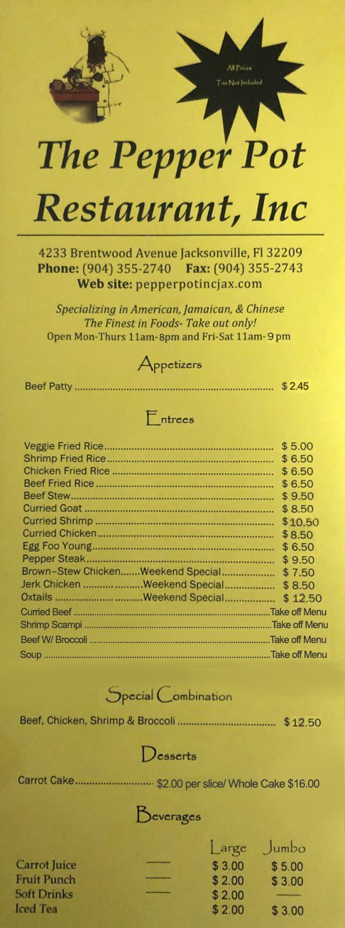 Our Menu | Pepper Pot Restaurant