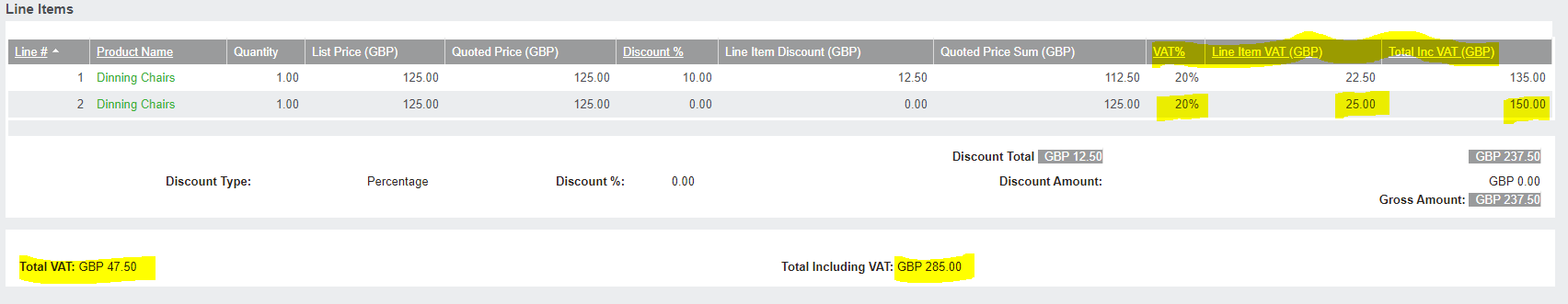 SageCRM insights - Line Item VAT & Discount module