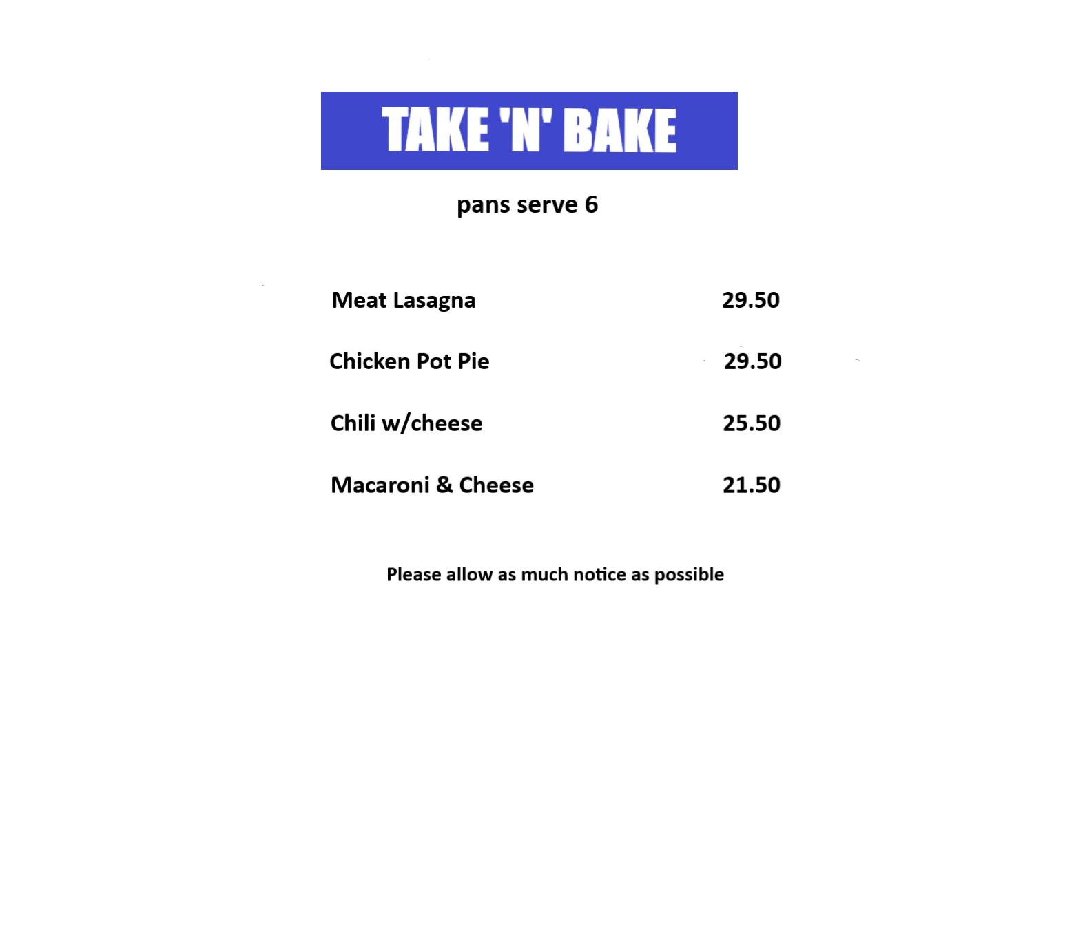 Take 'N'Bake Menu Homestyle Deli | Kingston Deli | Take-Out & Catering Menu