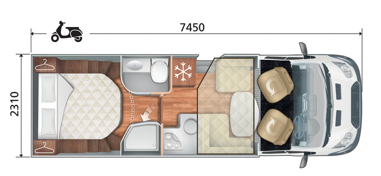 Automatic Motorhome Hire - Roller Team Zefiro 696 with Island Bed