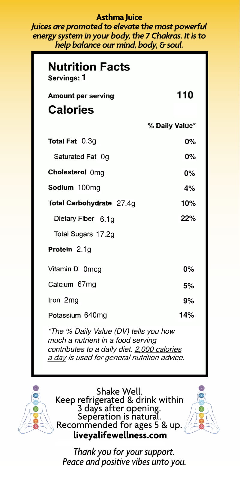 Nutritional Juice Calendar | Live Ya Life Juices