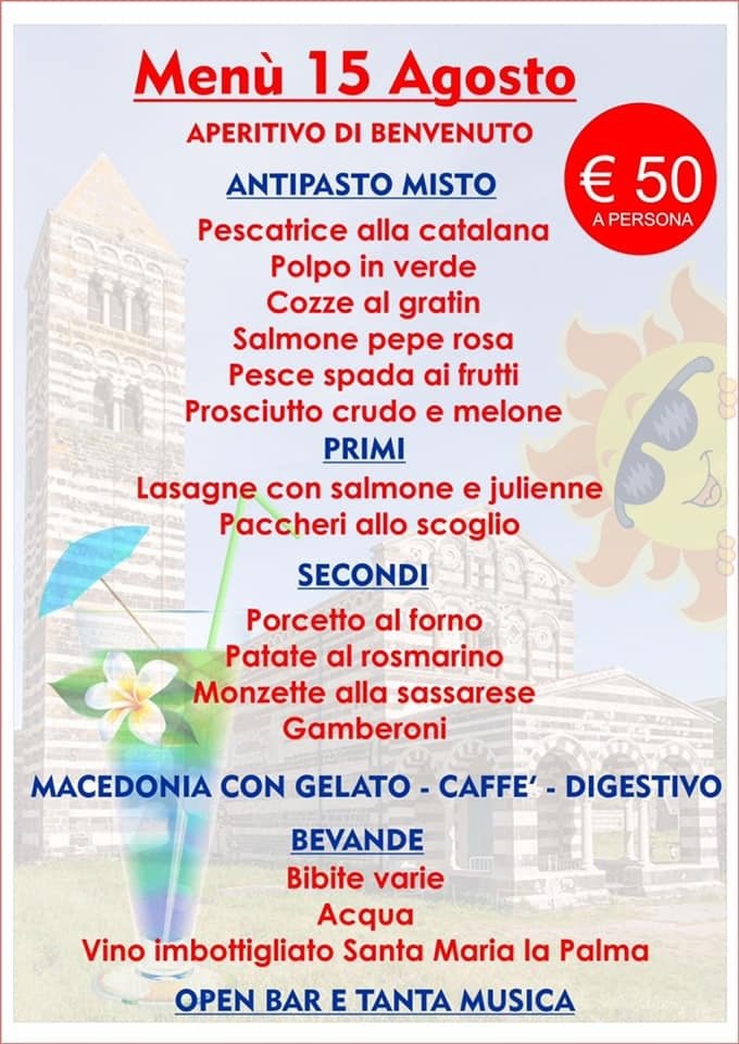 Menù per feste - Codrongianos - Sassari - Ristorante Saccargia