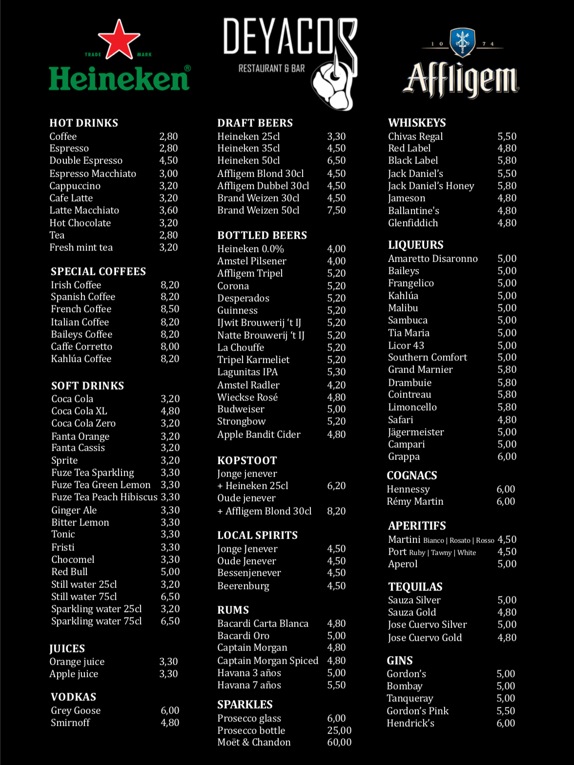 Drinks menu | Restaurant Deyacos