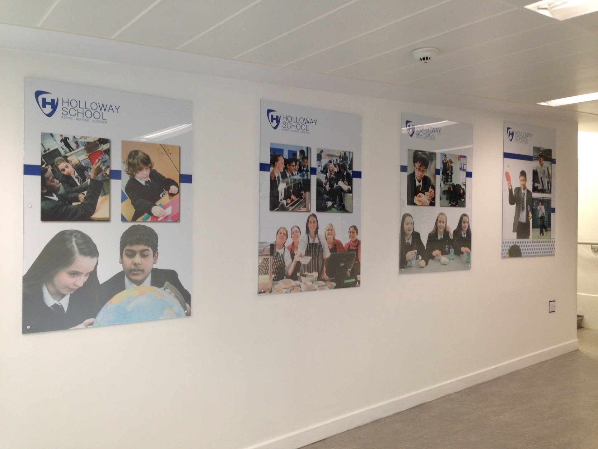 School wall acrylic covered photoboard displays