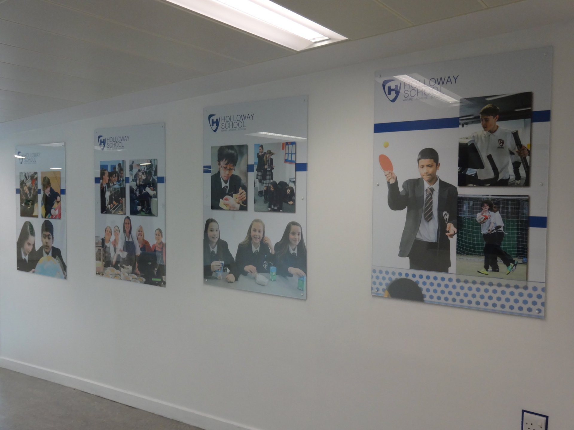 School wall acrylic covered photoboard displays