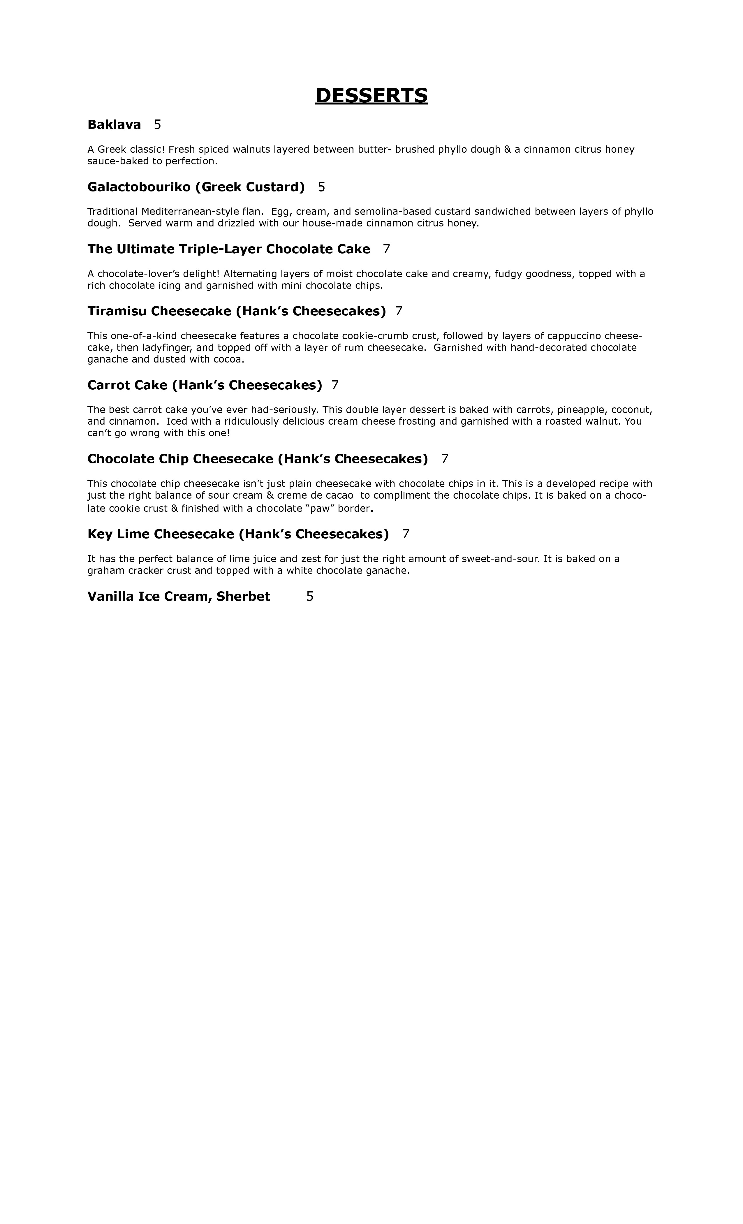 Chesterfield Menu | Spiro's Restaurant