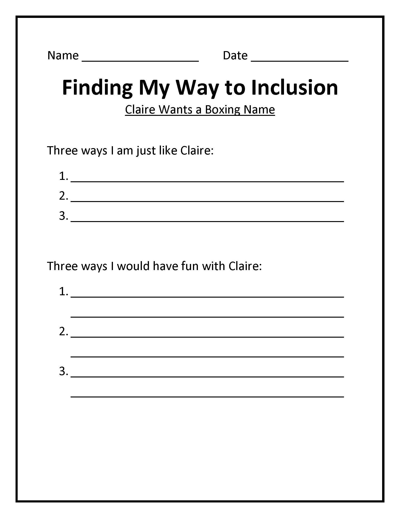 Inclusion Activity Pages for children for Finding My Way Books.