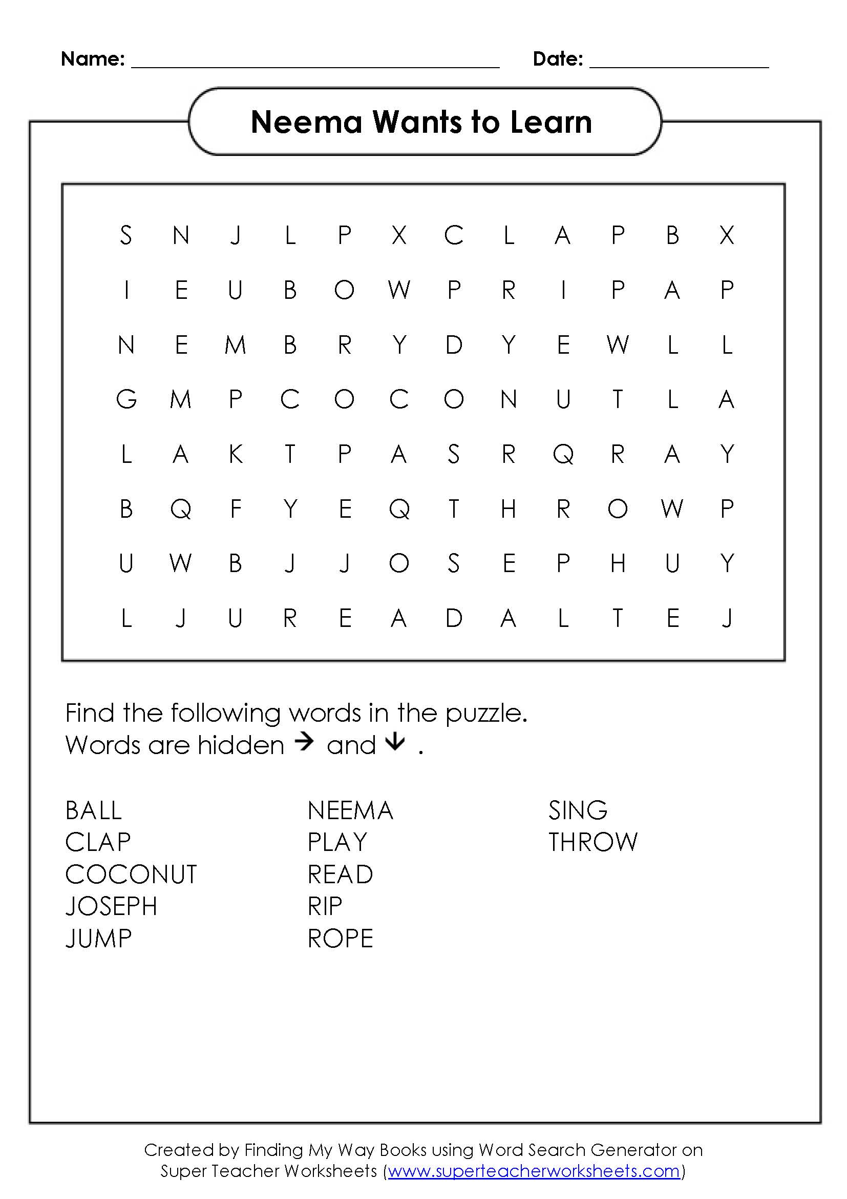Word Find Activity for children for Finding My Way Books.