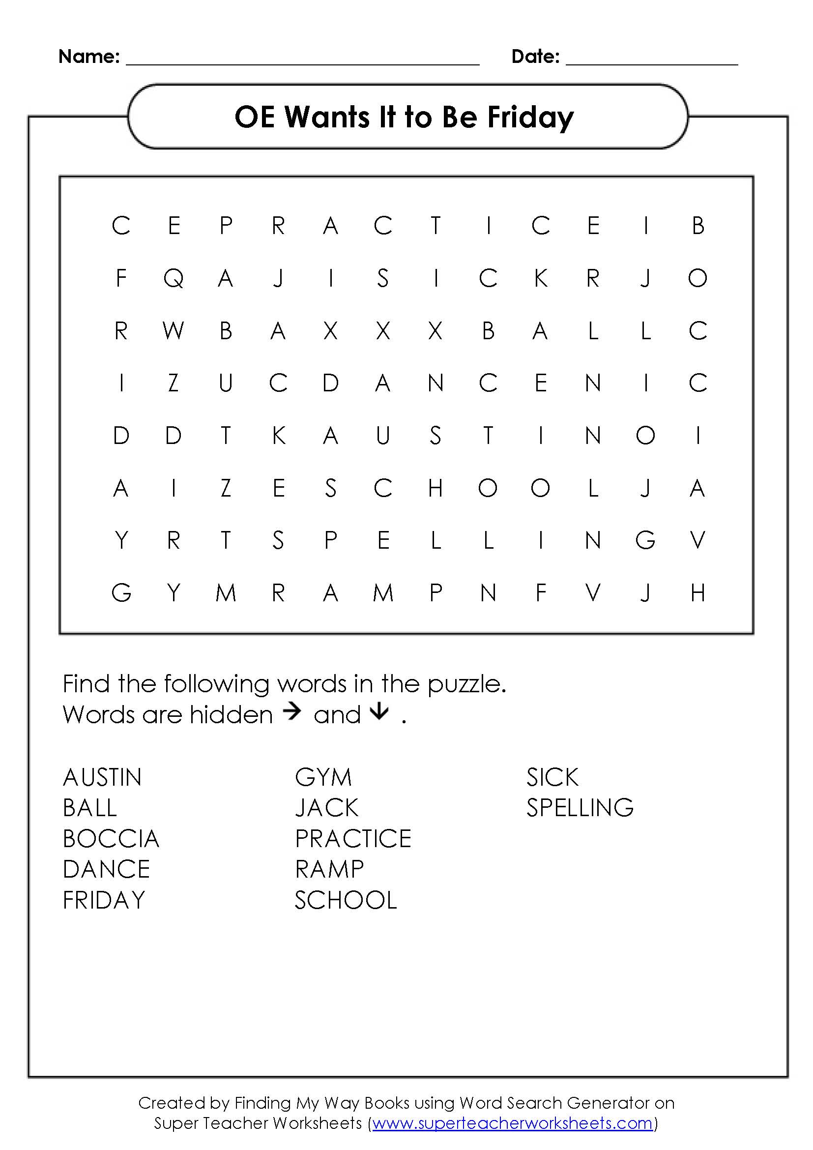 Word Find Activity for children for Finding My Way Books.