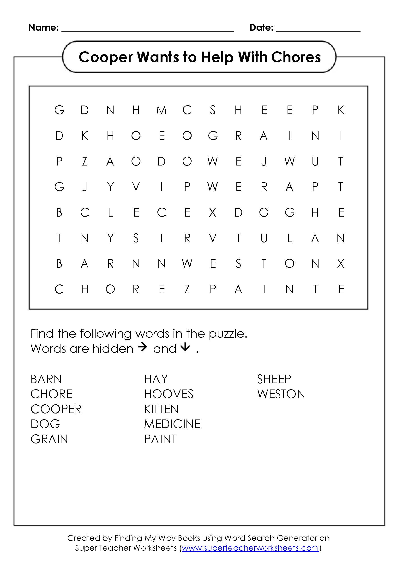 Word Find Activity for children for Finding My Way Books.