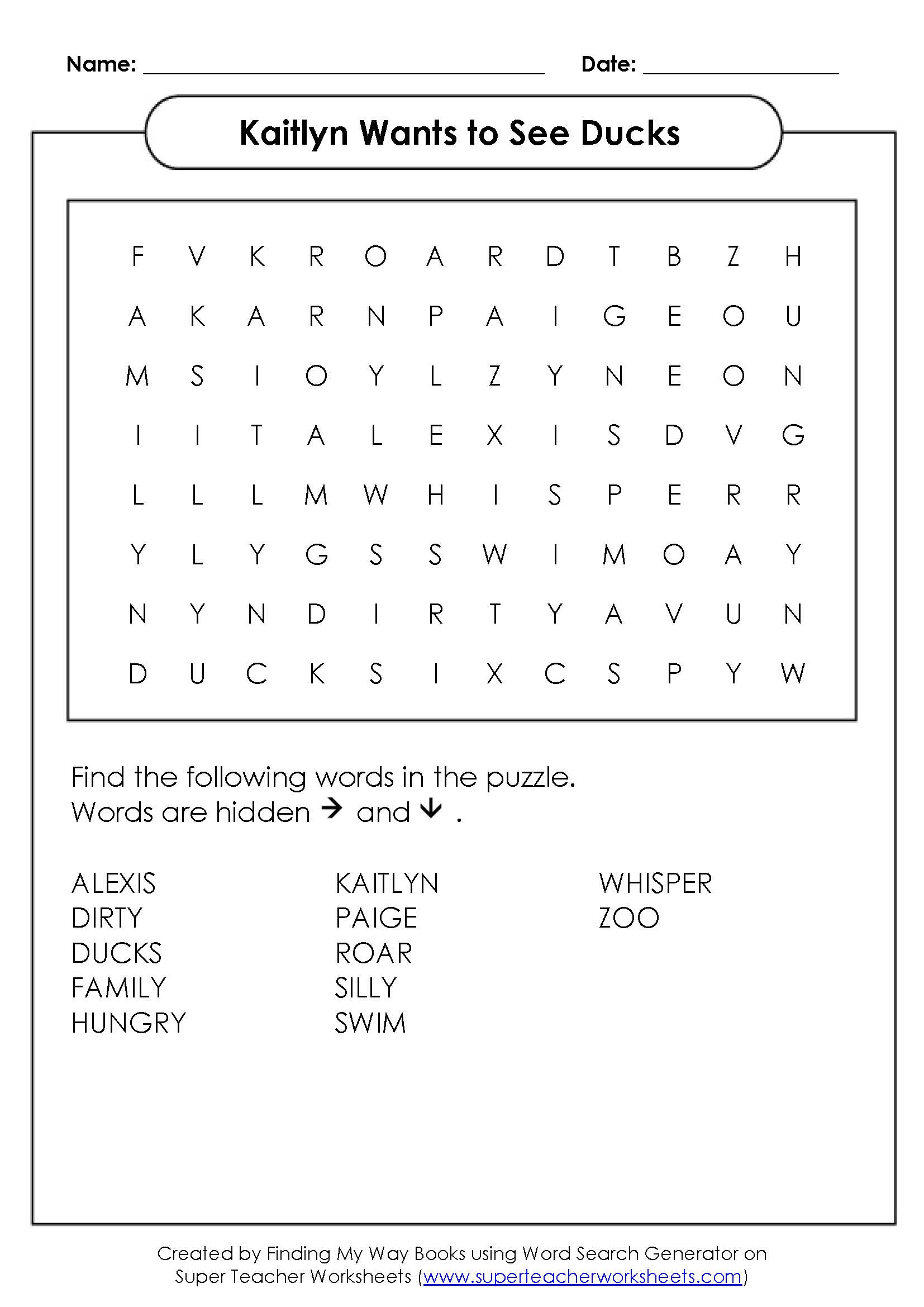 Word Find Activity for children for Finding My Way Books.