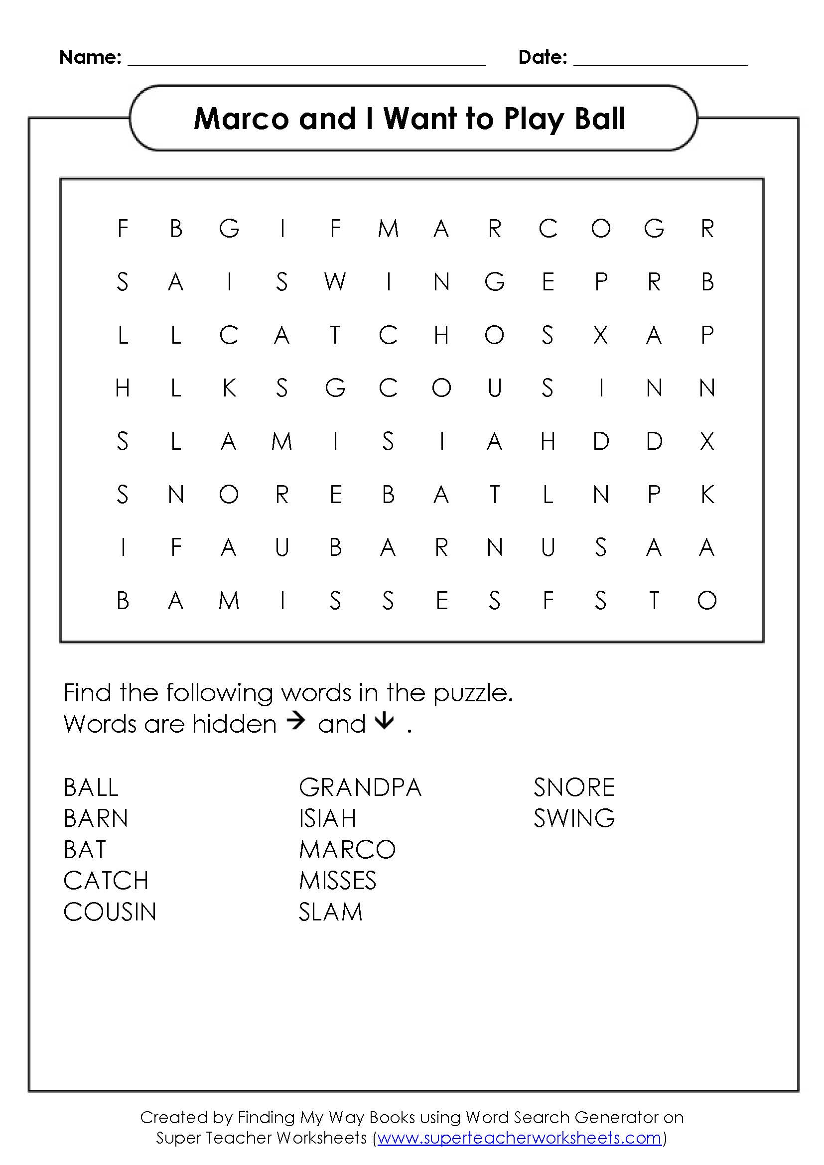 Word Find Activity for children for Finding My Way Books.