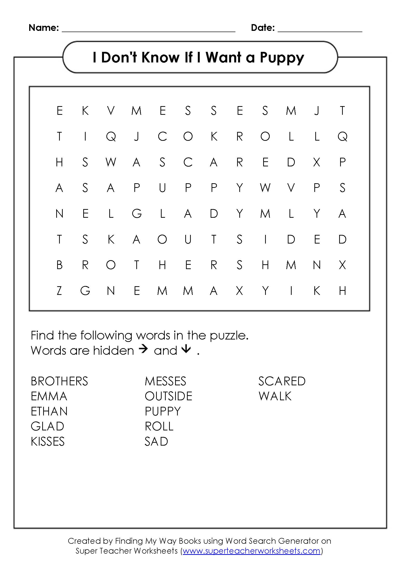 Word Find Activity for children for Finding My Way Books.