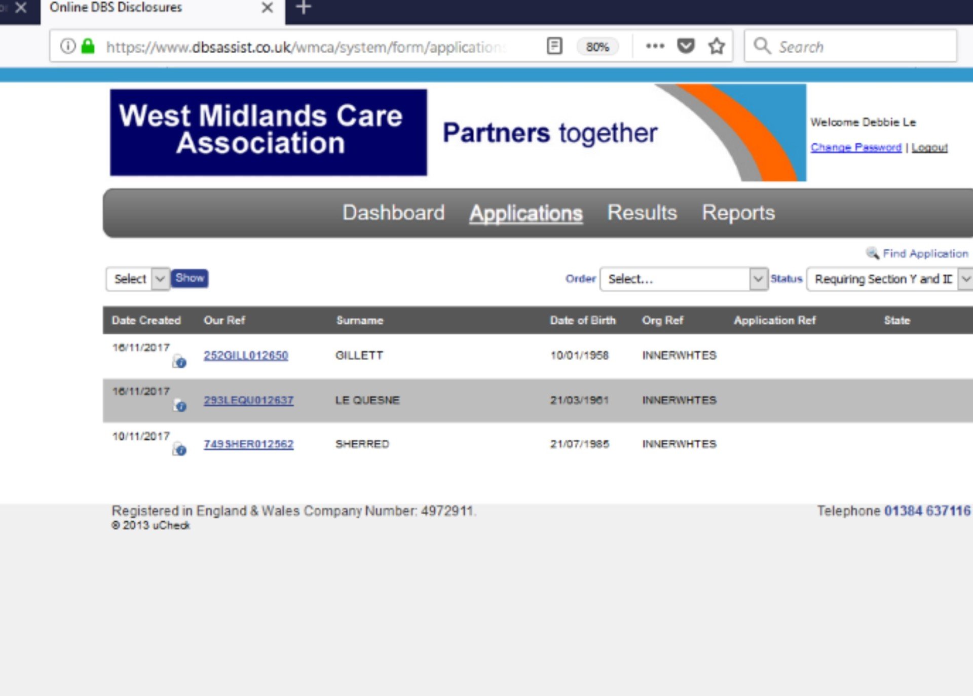 WMCA DBS Help for users