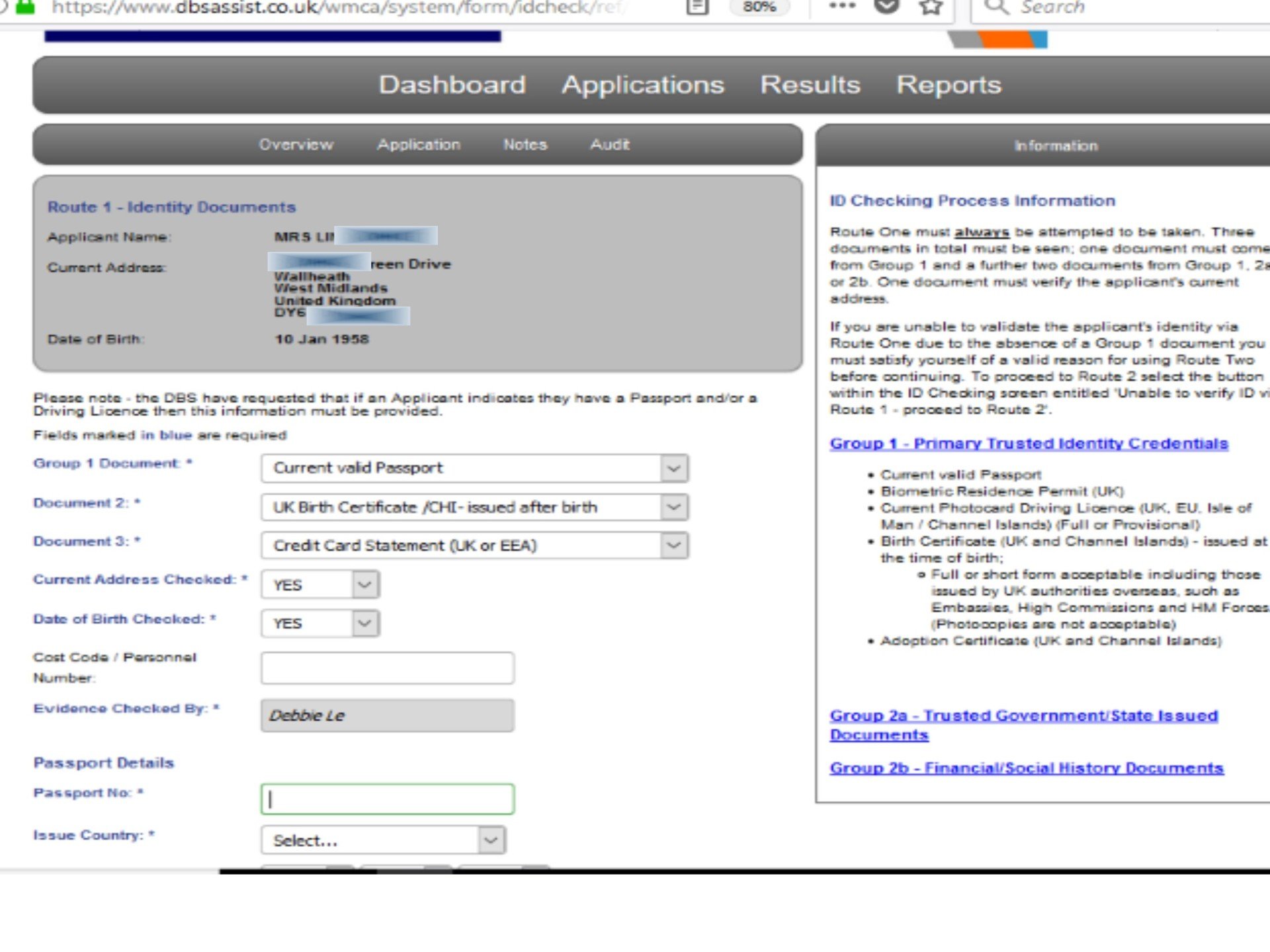 WMCA DBS Help for users