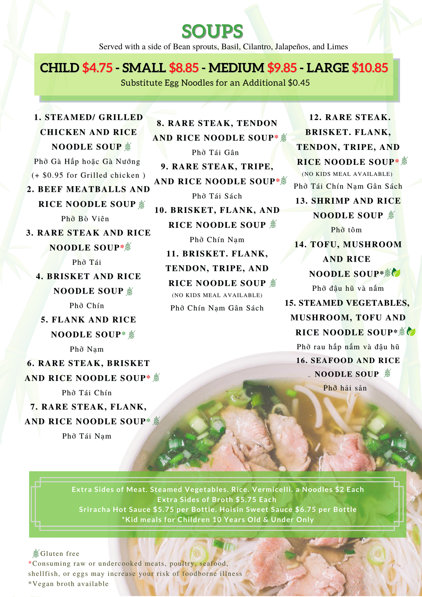 Pho78 Westminster Menu