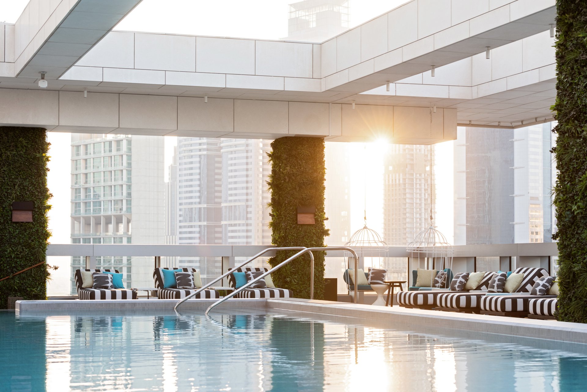 An eye-catching design on the rooftop pool deck