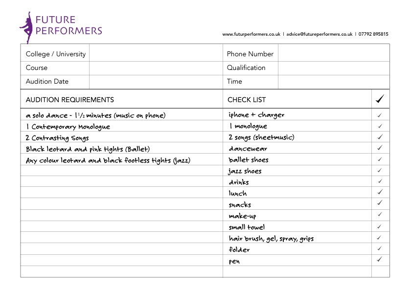 Audition day, help and tips, what to prepare and expect