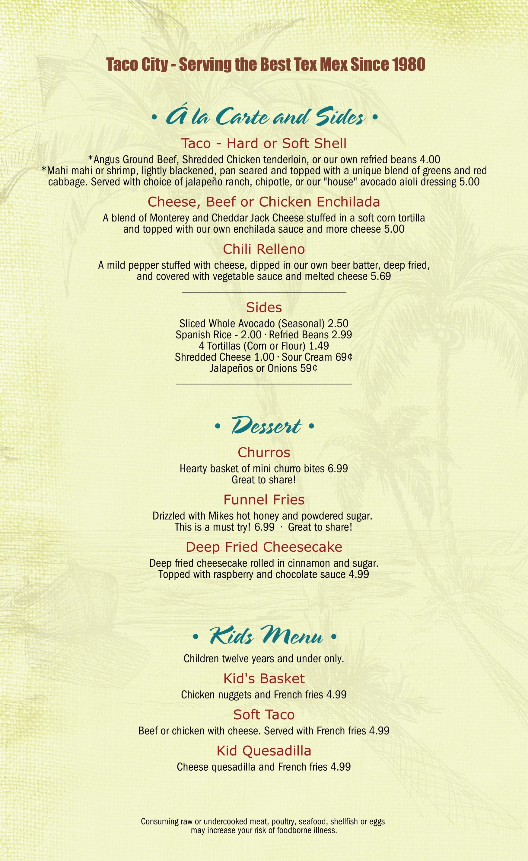 Menu | Cocoa Beach, FL | Taco City