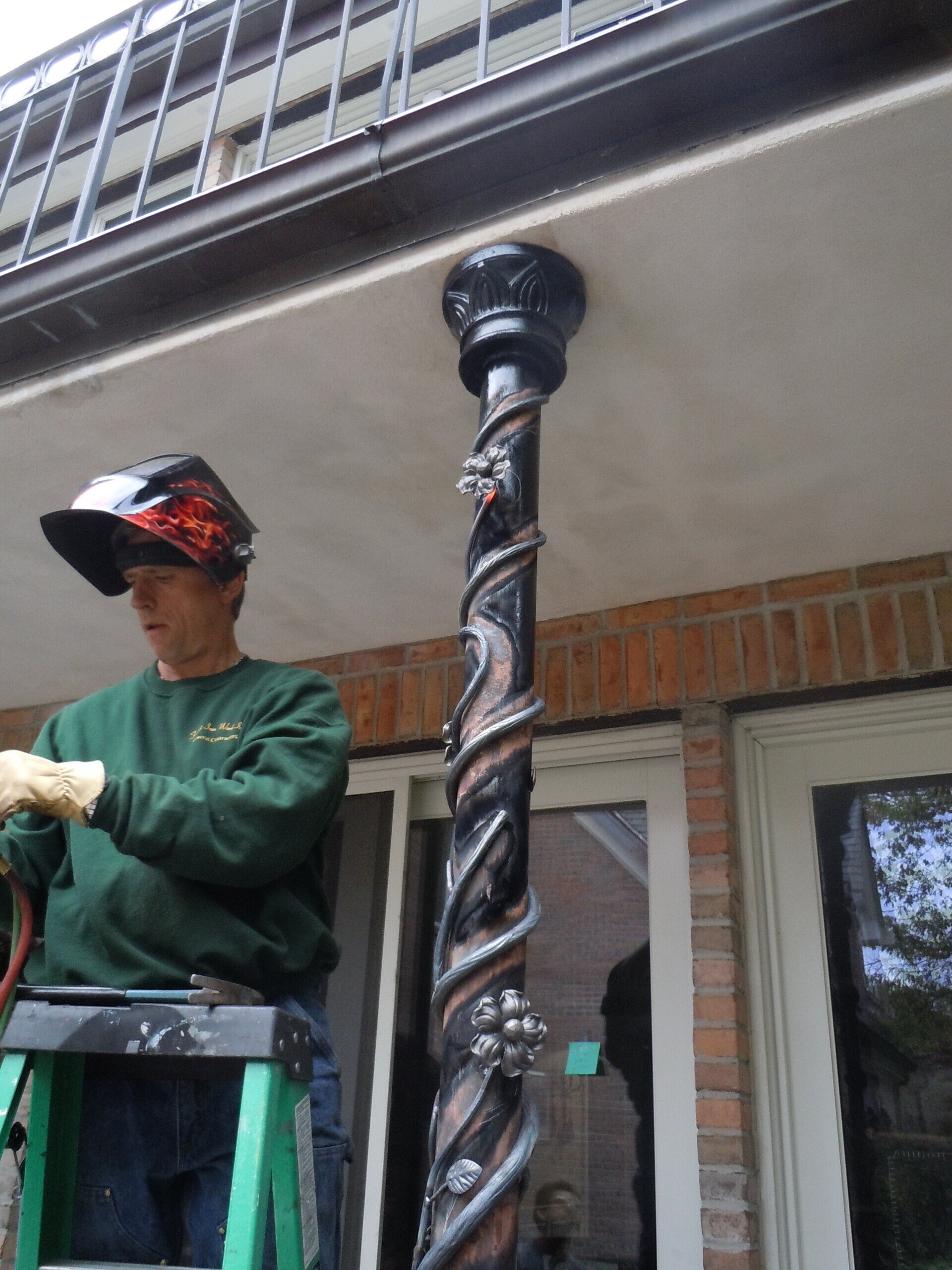 Custom Steel Columns with Vines and Dragonflies