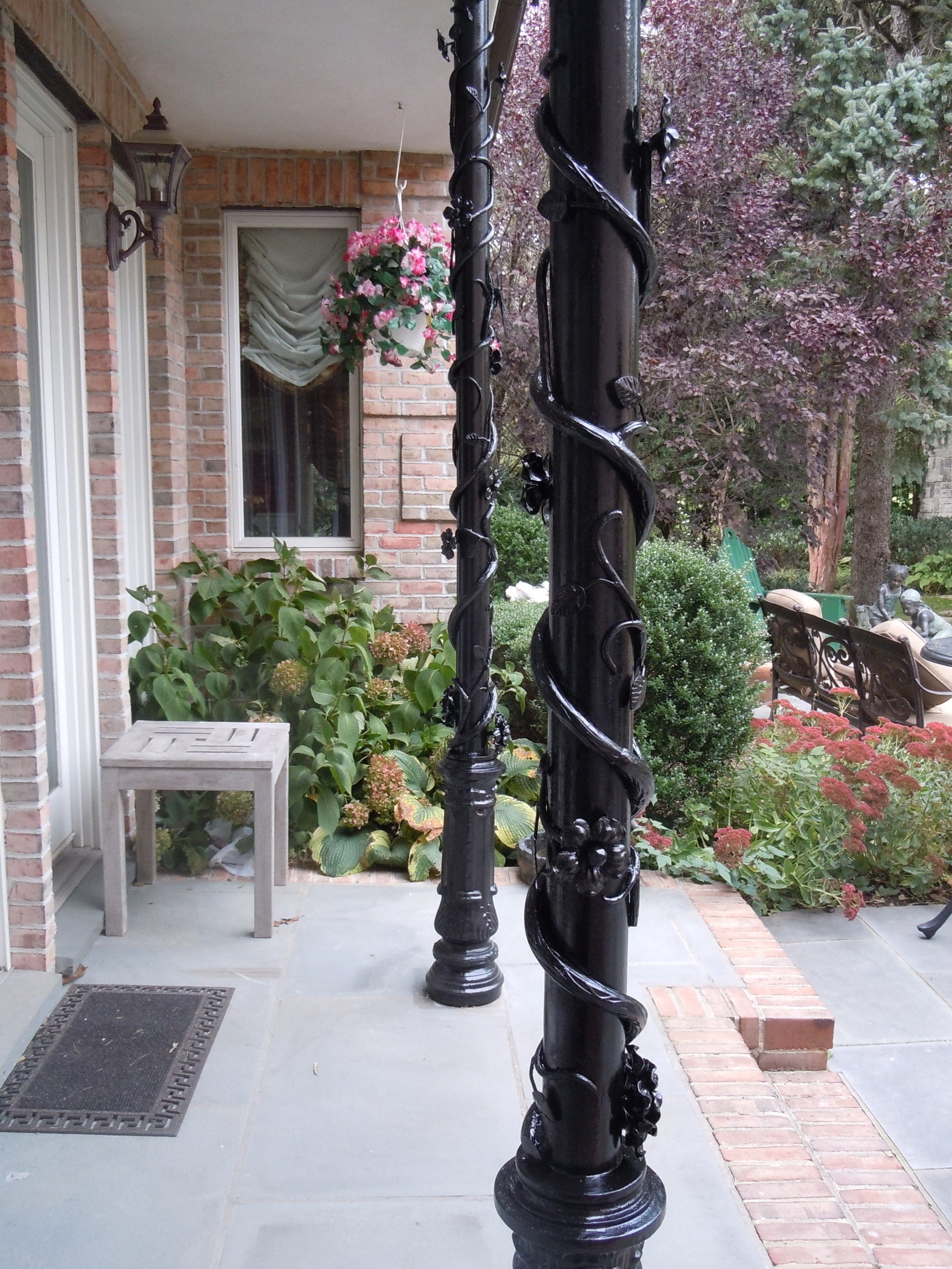 Custom Steel Columns with Vines and Dragonflies