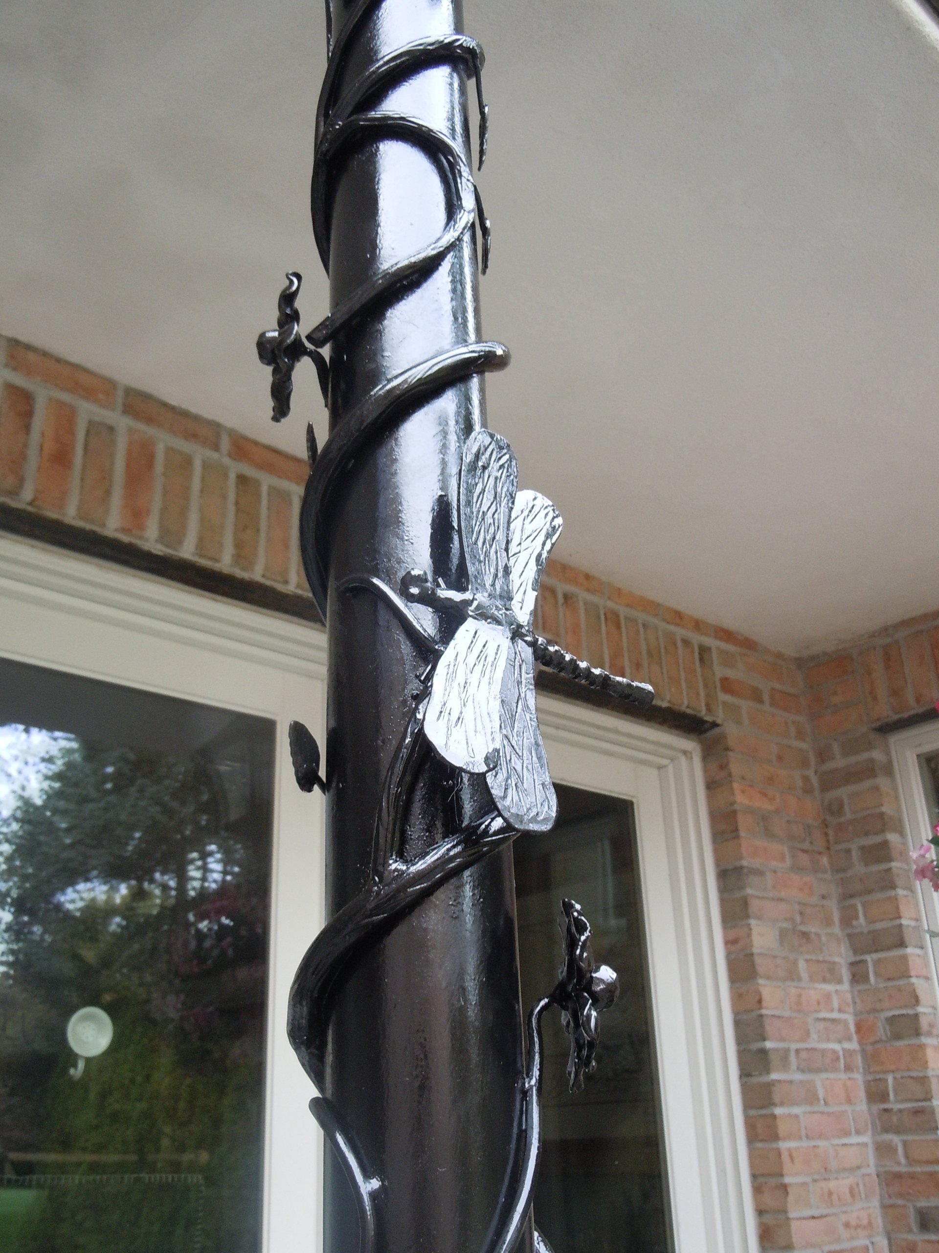 Custom Steel Columns with Vines and Dragonflies