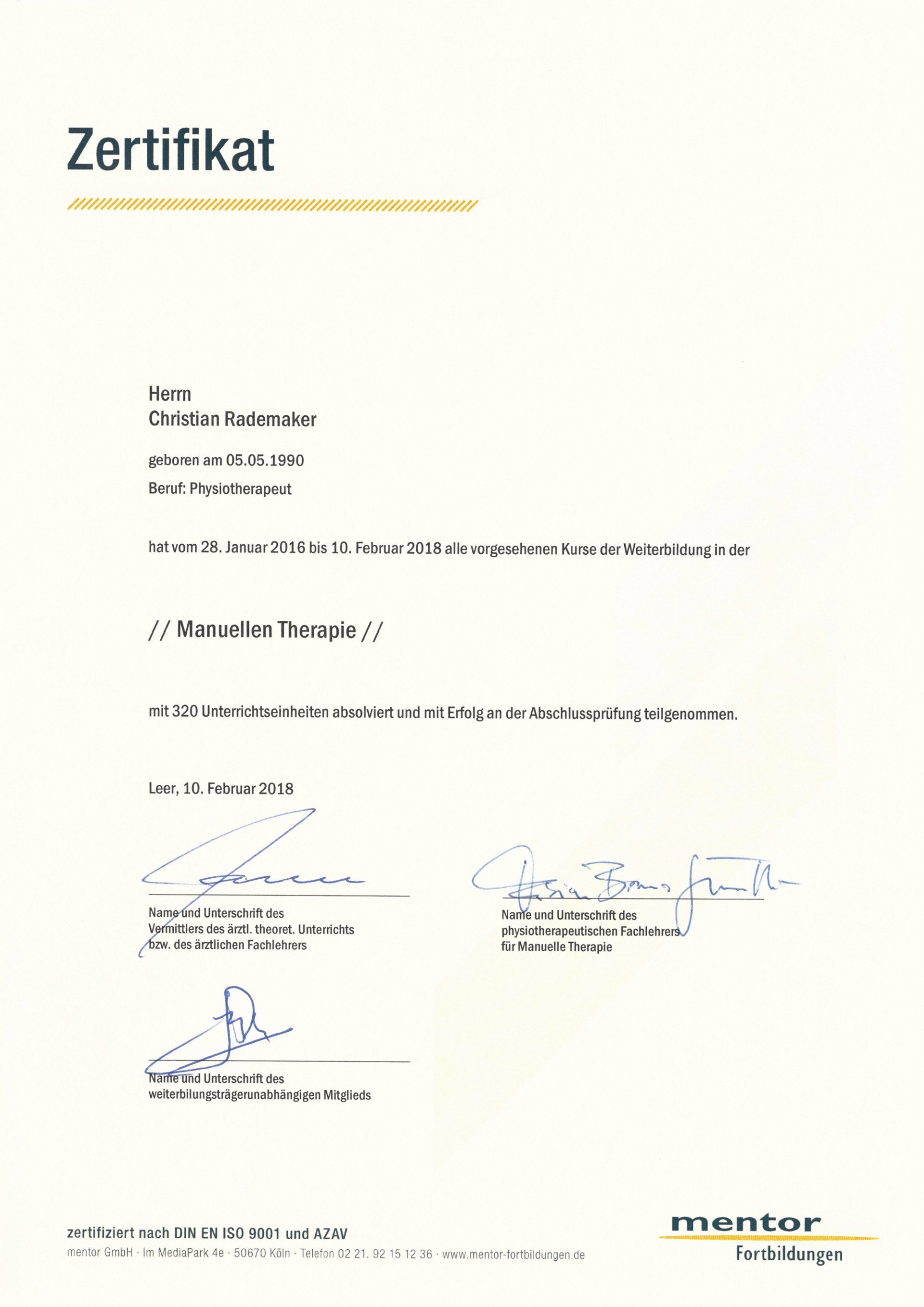 Christian Rademaker | CR Physiotherapie in Aschendorf