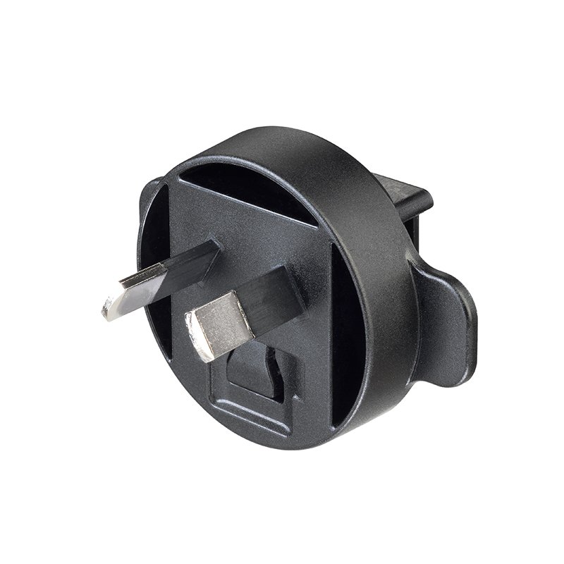 Interchangeable AC country plugs for power supplies