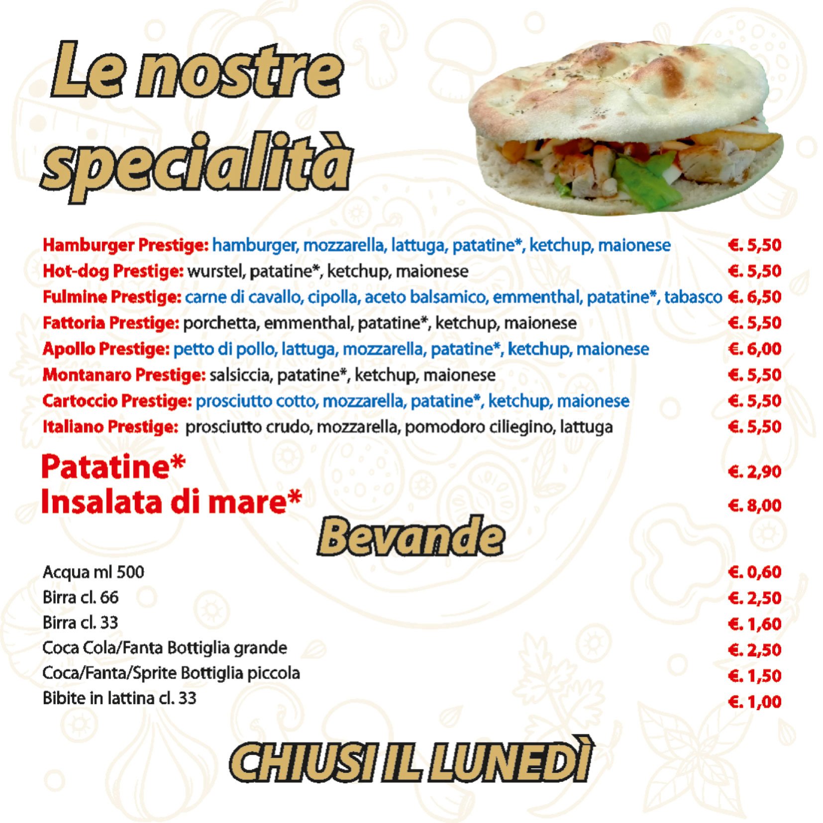 Menu pizzeria - Modica - Ragusa - Prestige - Menu