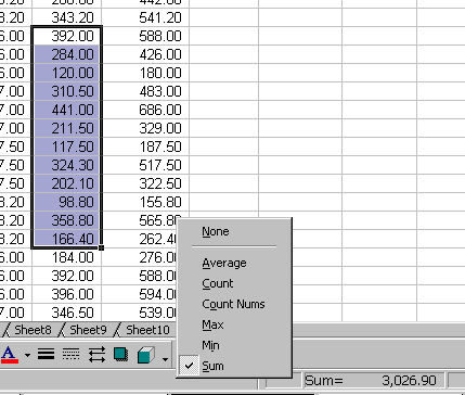 Excel-Get a Quick Total or Count