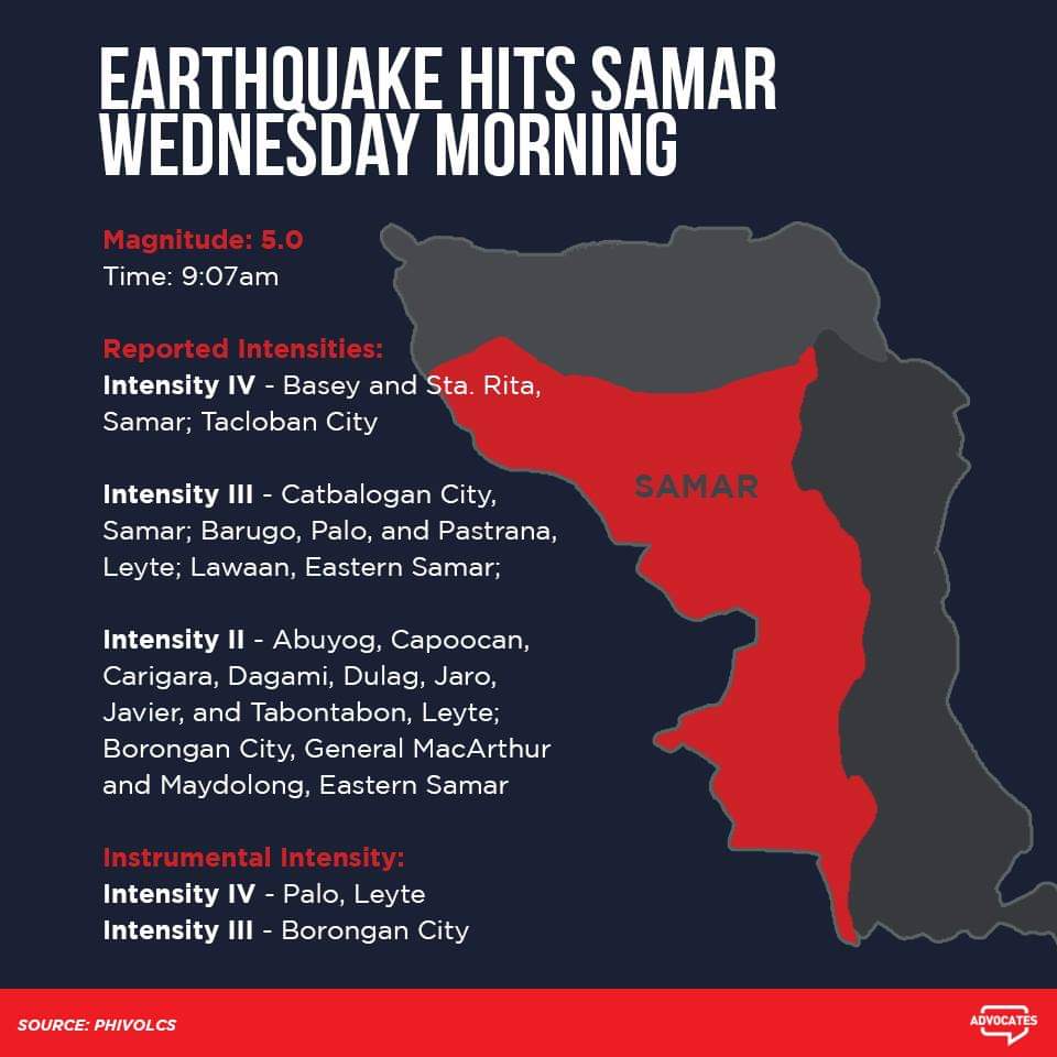 A magnitude 5.0 earthquake jolts Samar on Wednesday morning, PHIVOLCS ...