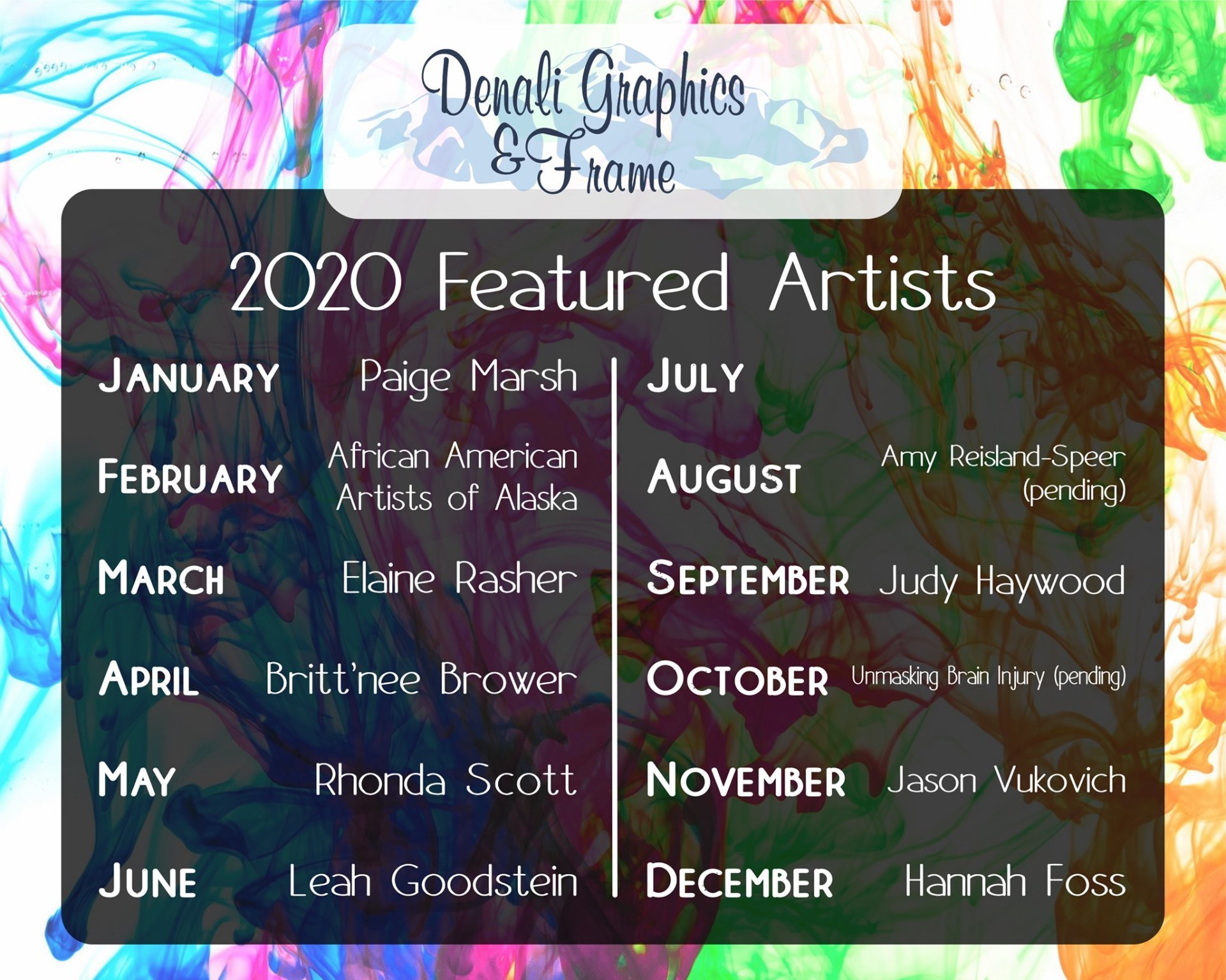 Artist Showcase Events | Anchorage, AK | Denali Graphics & Frame