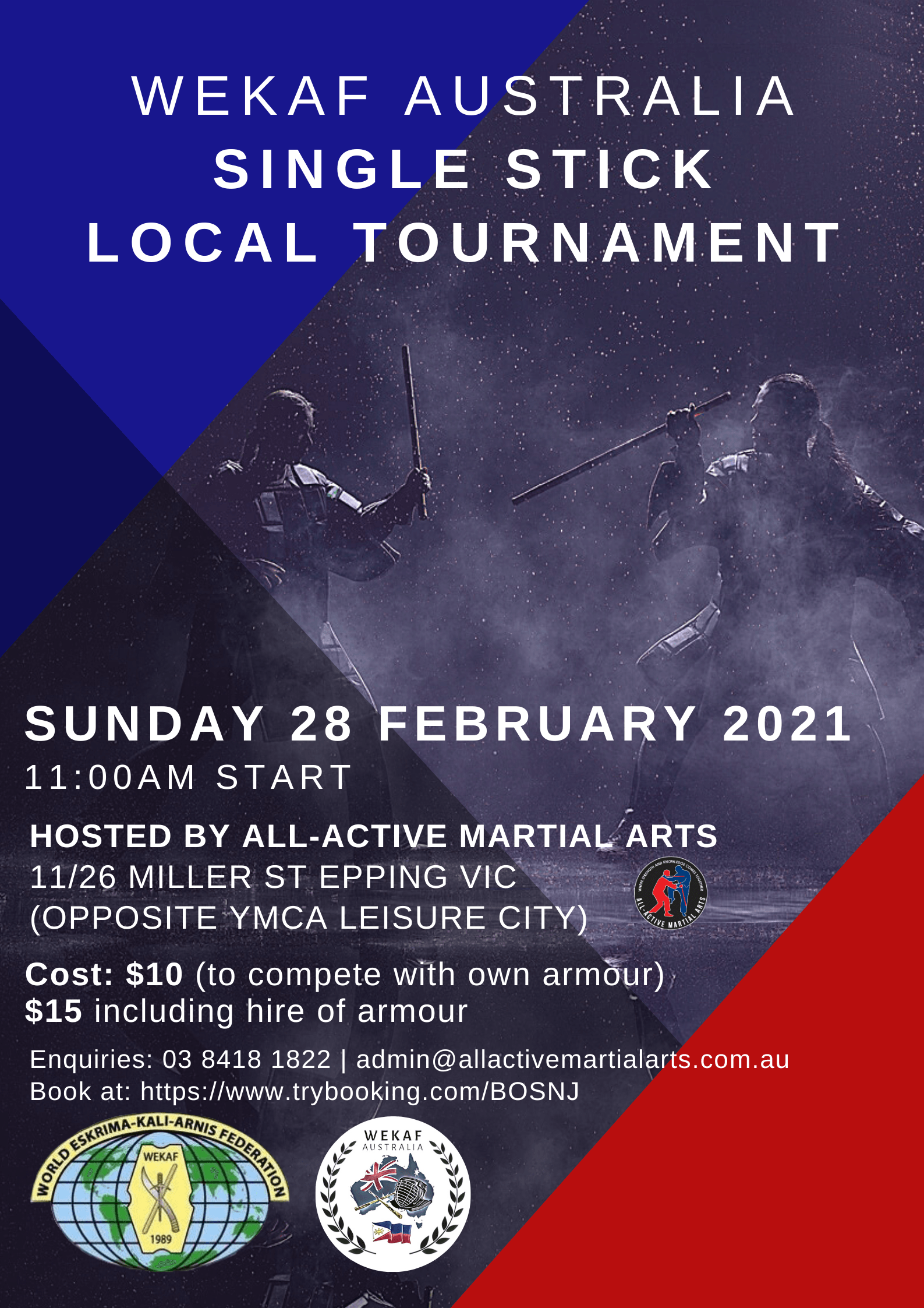 REGISTER FOR WEKAF LOCAL TOURNAMENT - SINGLE STICK: SUNDAY 28 FEB 2021