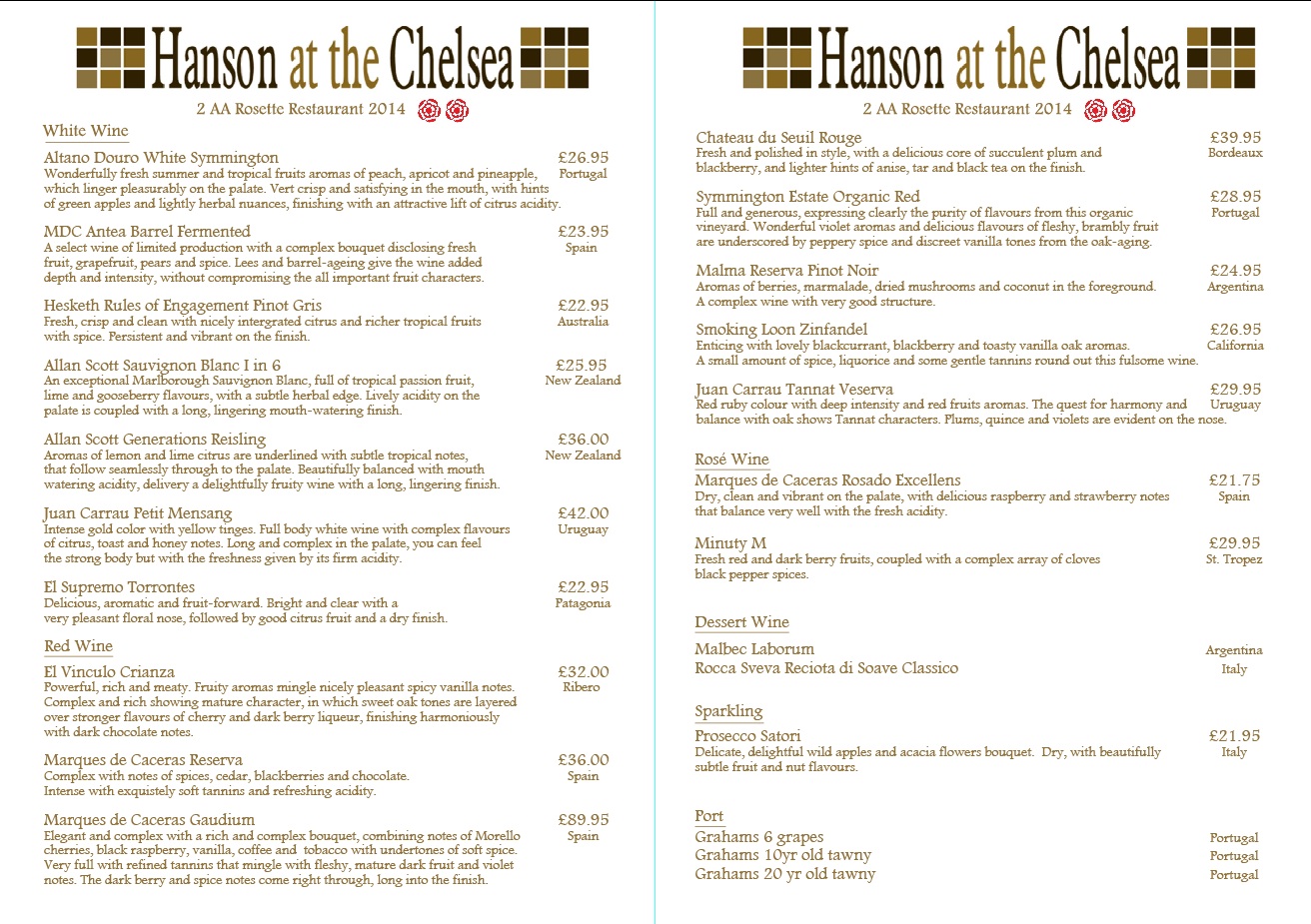 Chelsea Lunch Menu at Timothy Stump blog