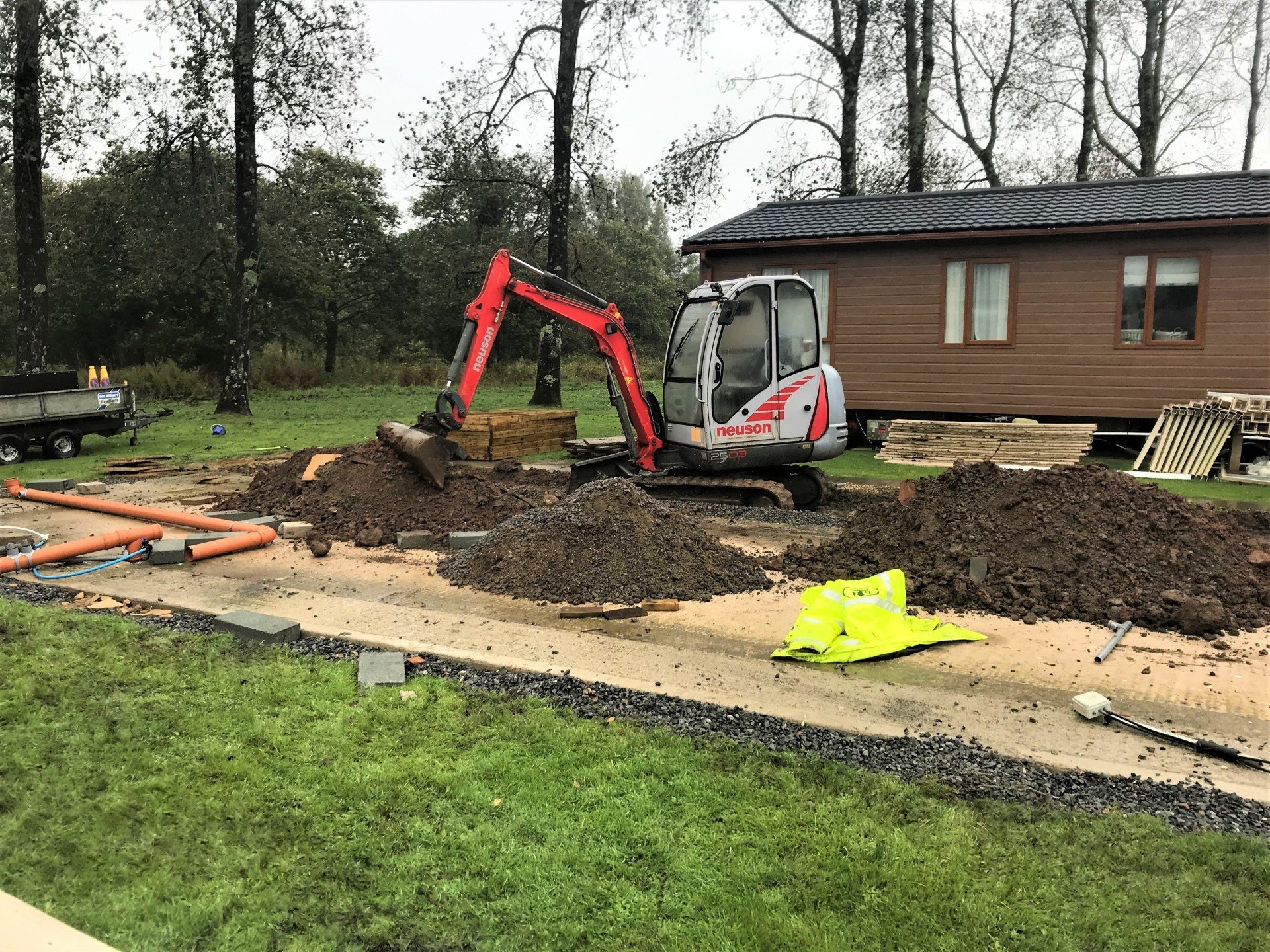 Civils, concrete bases for lodges and caravans and associated grounds work