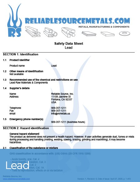 Reliable Source | SDS/MSDS Sheets