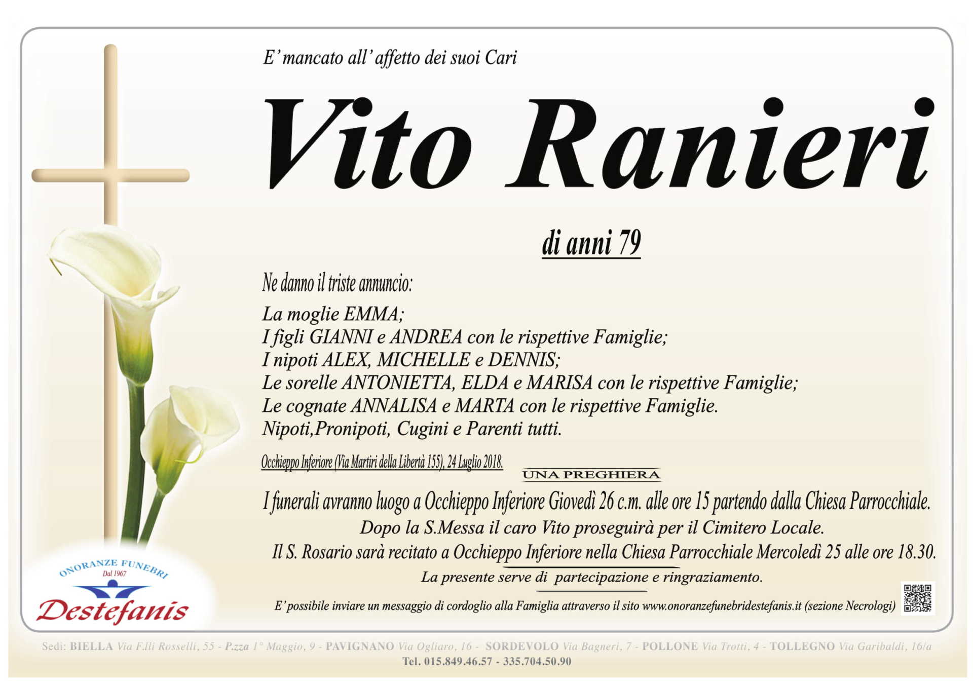 Necrologi - Biella - Destefanis Onoranze Funebri