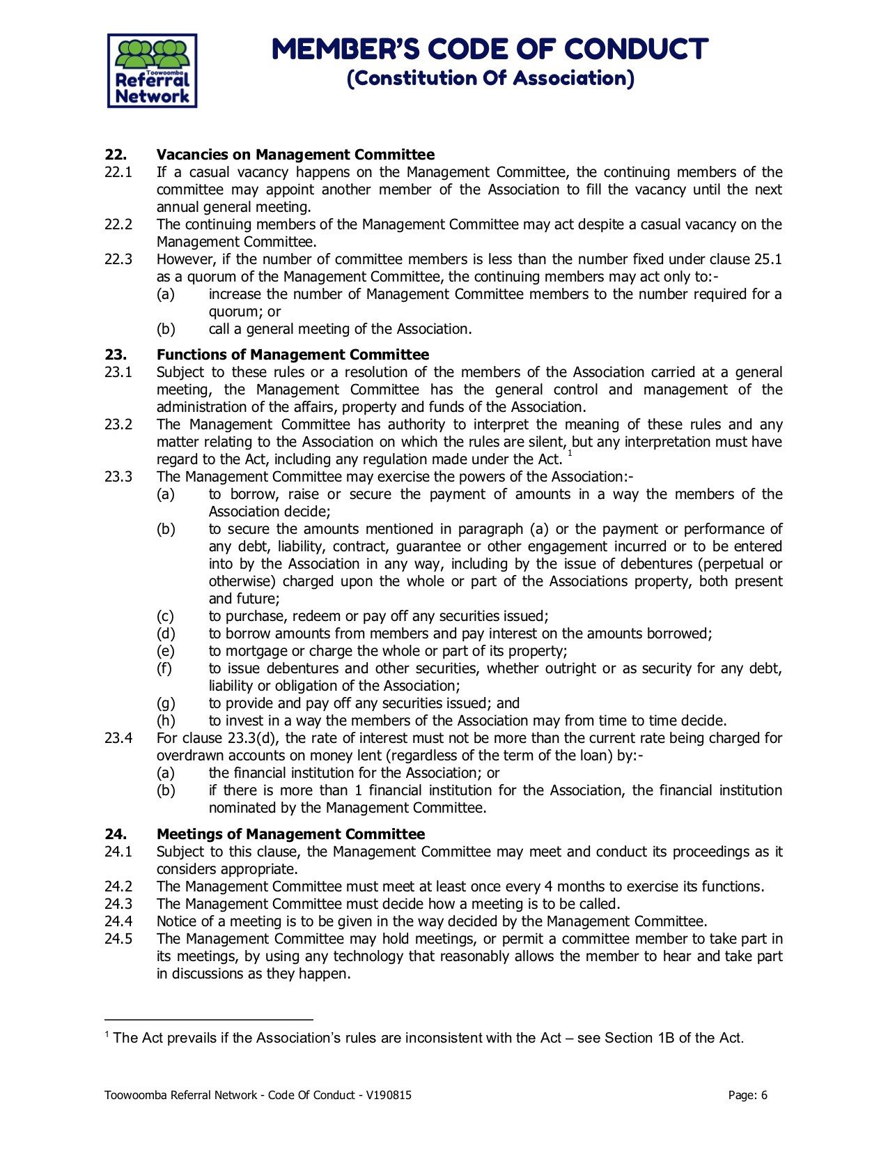 Members Code Of Conduct | Toowoomba Referral Network