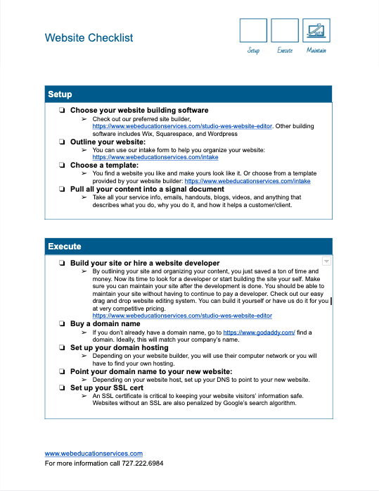 Download Your Website Checklist | Web Education Services Resources