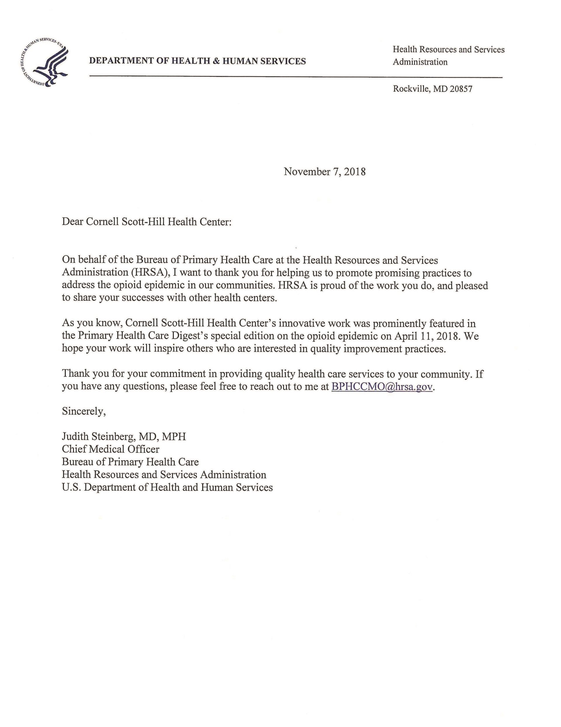 HRSA Thank You Letter