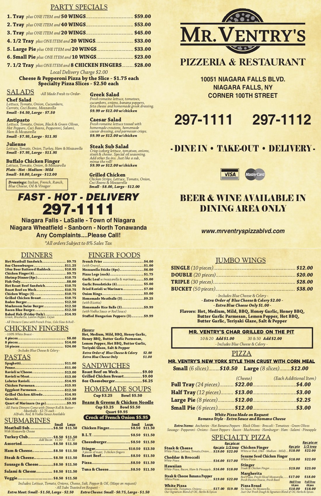 Pizza Delivery Niagara Falls, NY | Mr. Ventry's Pizza on the Boulevard