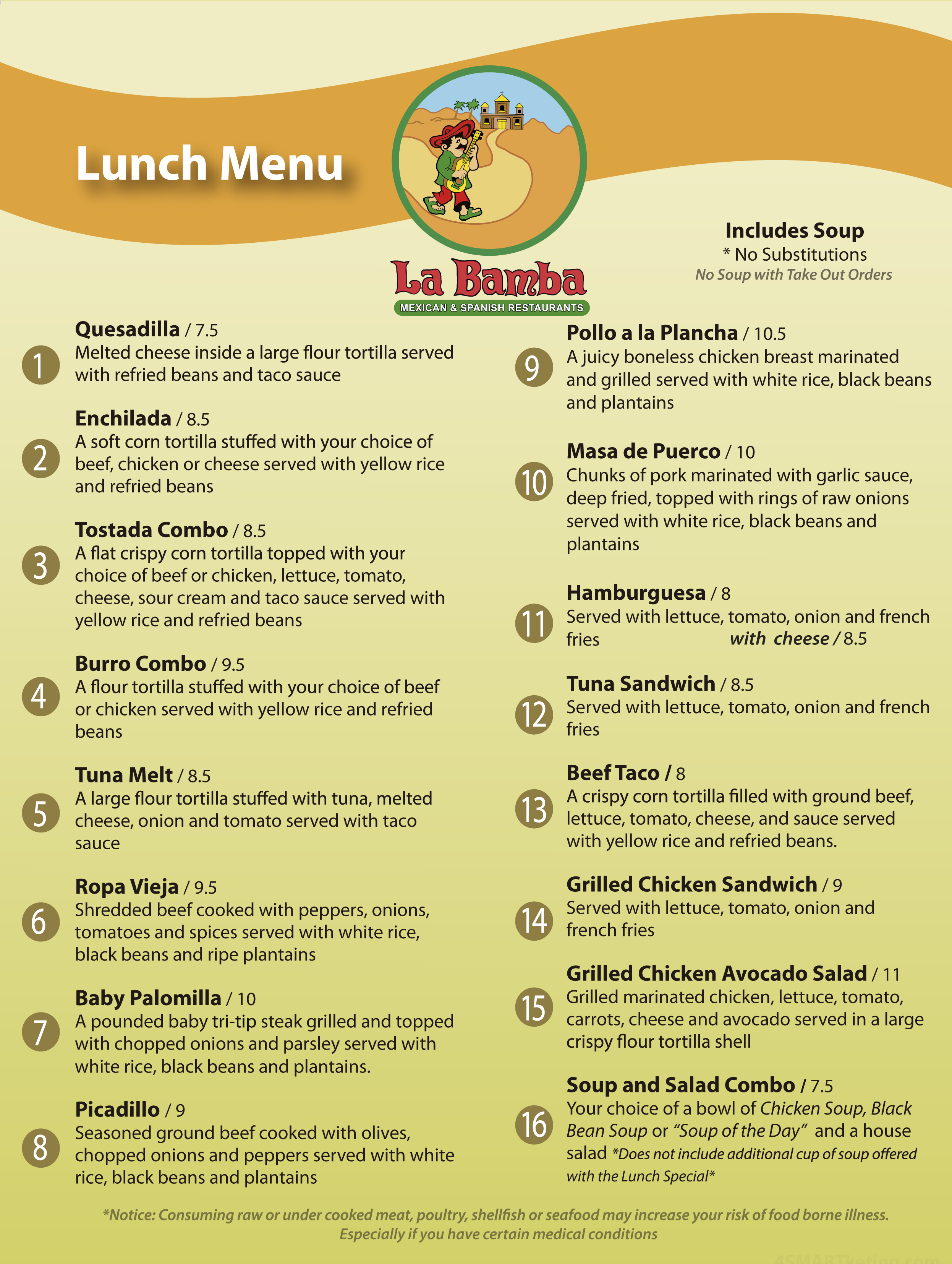 La Bamba Mexican And Spanish Restaurants Lunch Specials