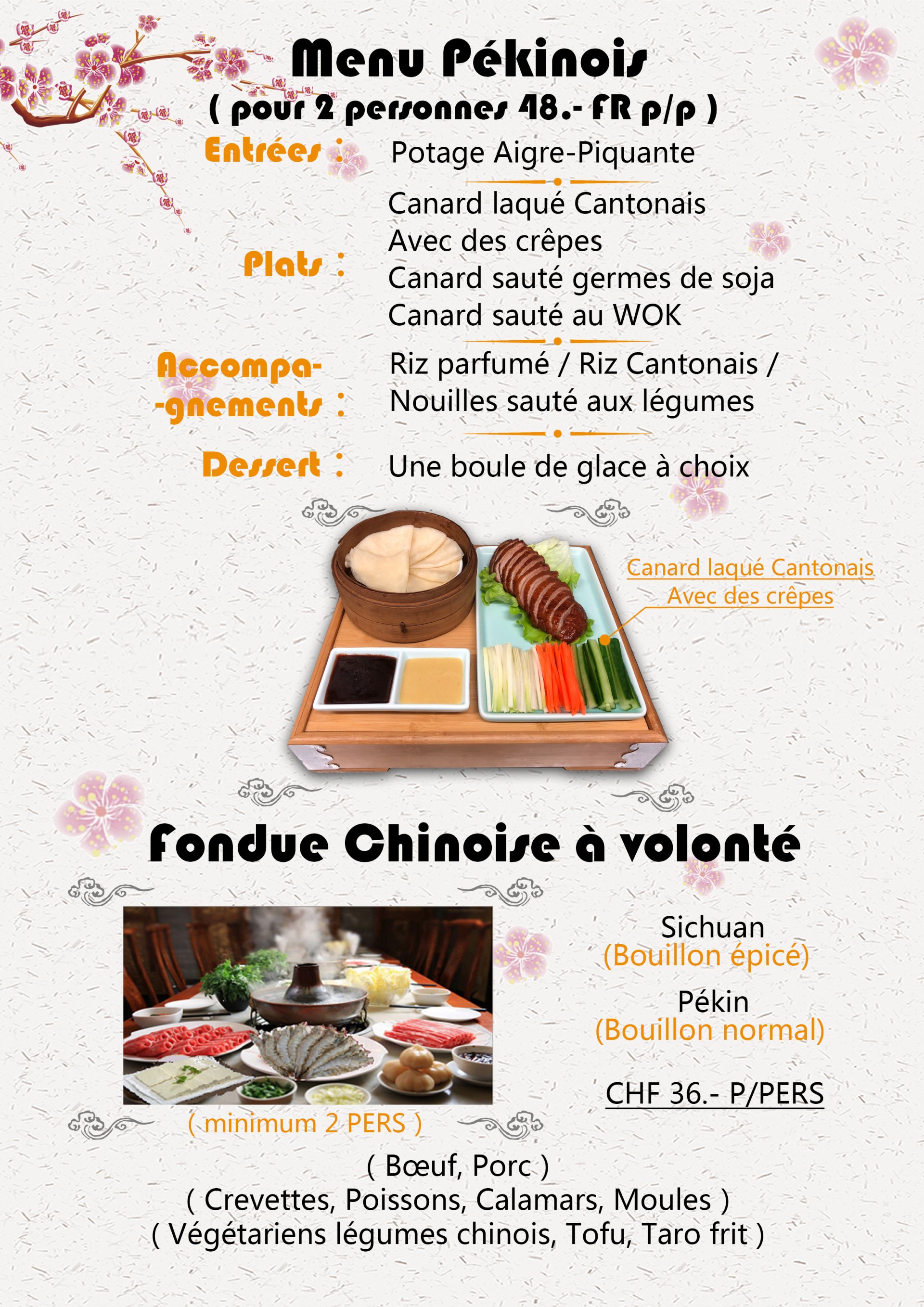 Menu sur place | Xin Yuan | Restaurant asiatique au Mont-sur-Lausanne