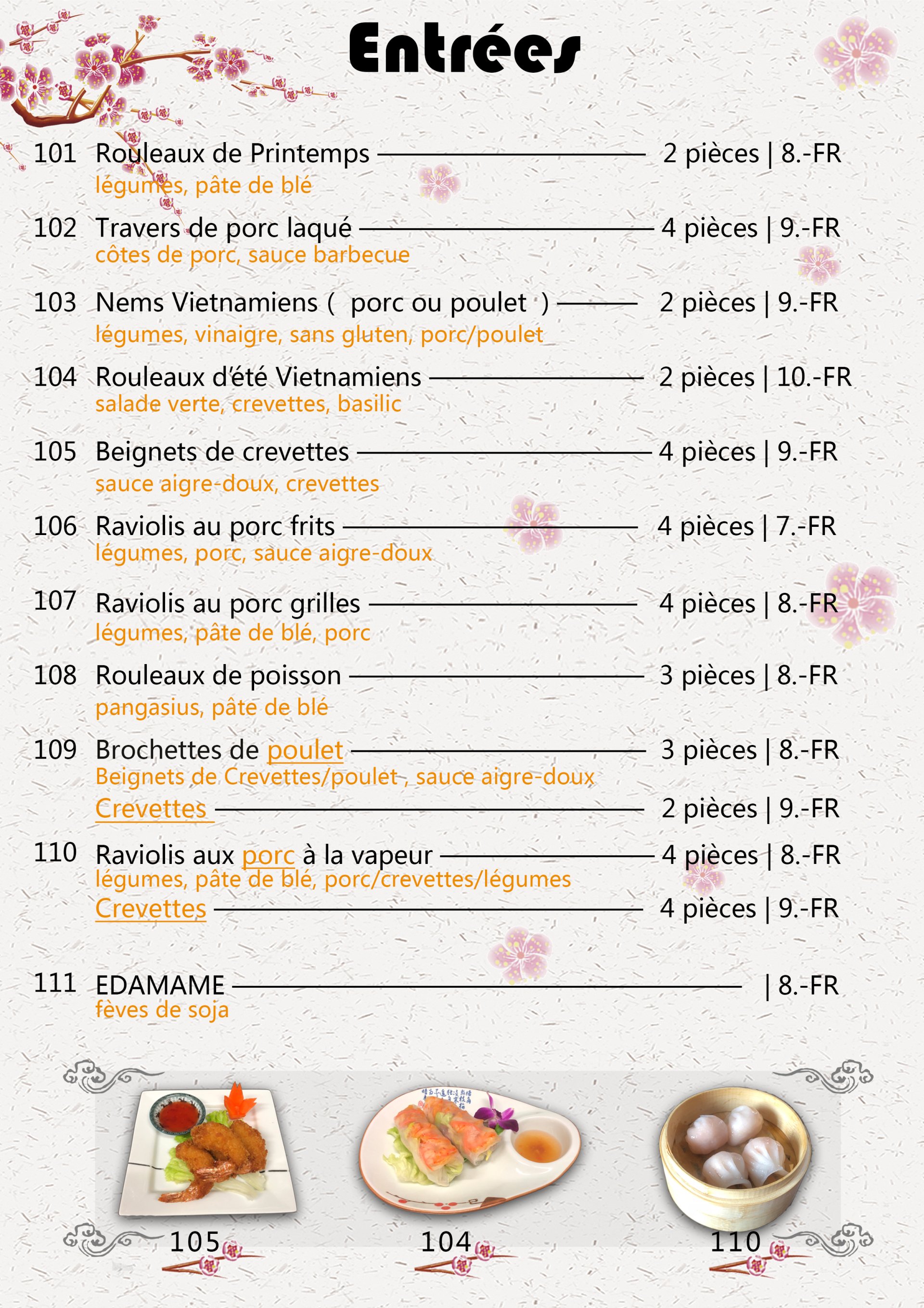 Menu sur place | Xin Yuan | Restaurant asiatique au Mont-sur-Lausanne