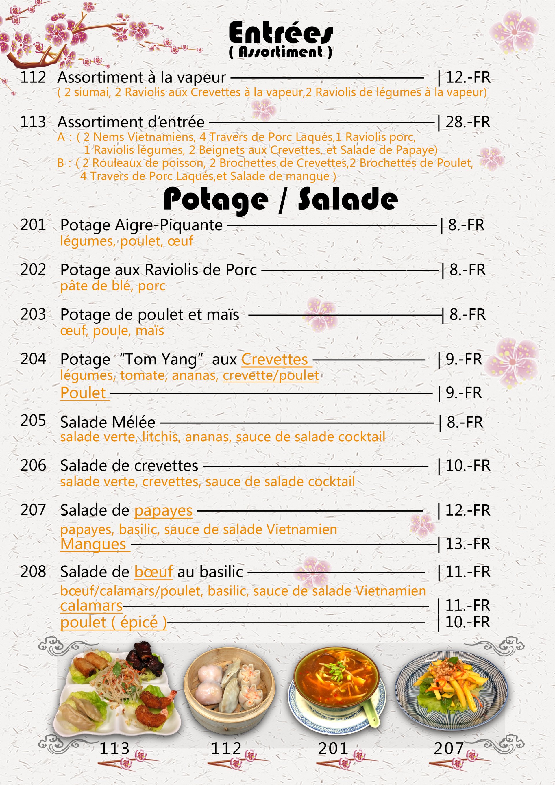 Menu sur place | Xin Yuan | Restaurant asiatique au Mont-sur-Lausanne