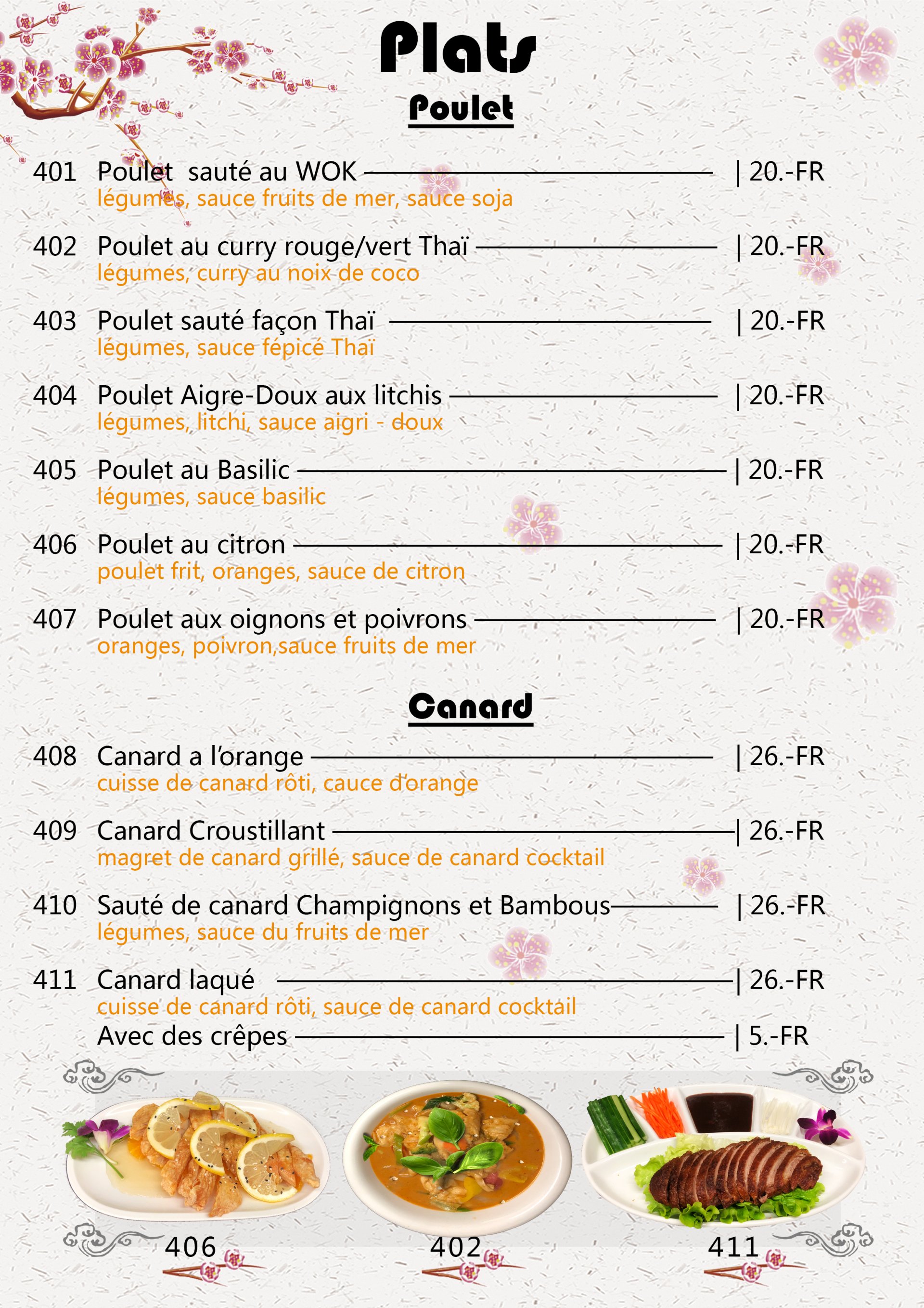 Menu sur place | Xin Yuan | Restaurant asiatique au Mont-sur-Lausanne