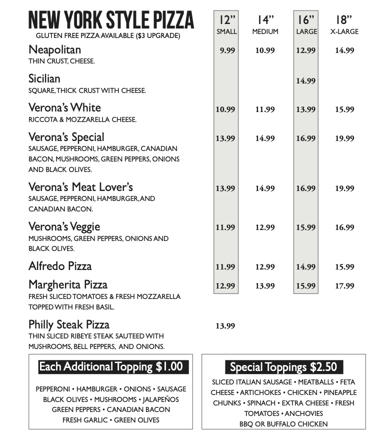 Fresh Italian Food | Verona's Italian Cuisine Menu | Dallas, Texas