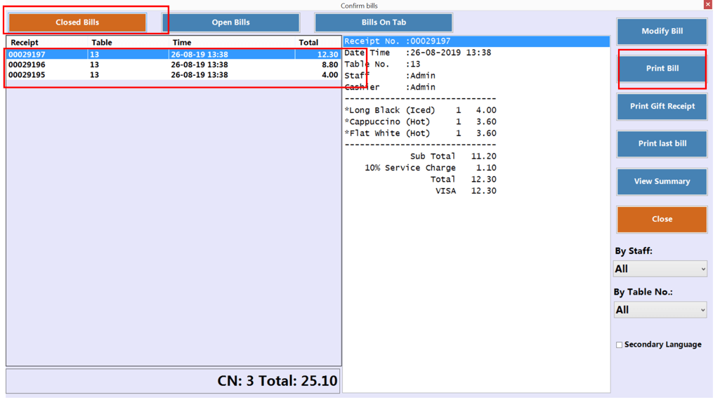 How to Re-Print Bills