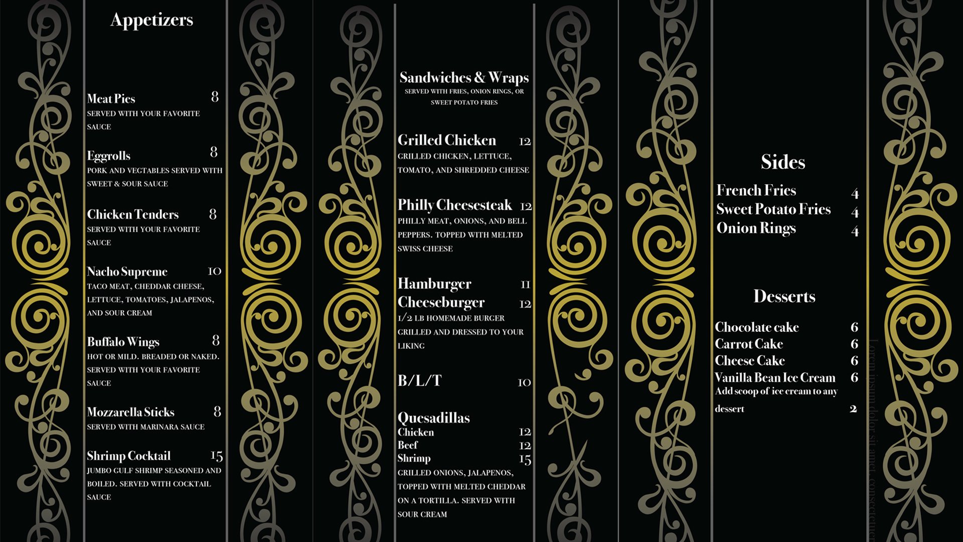 Dining Menu | Michael's Mens Club | Broussard, LA