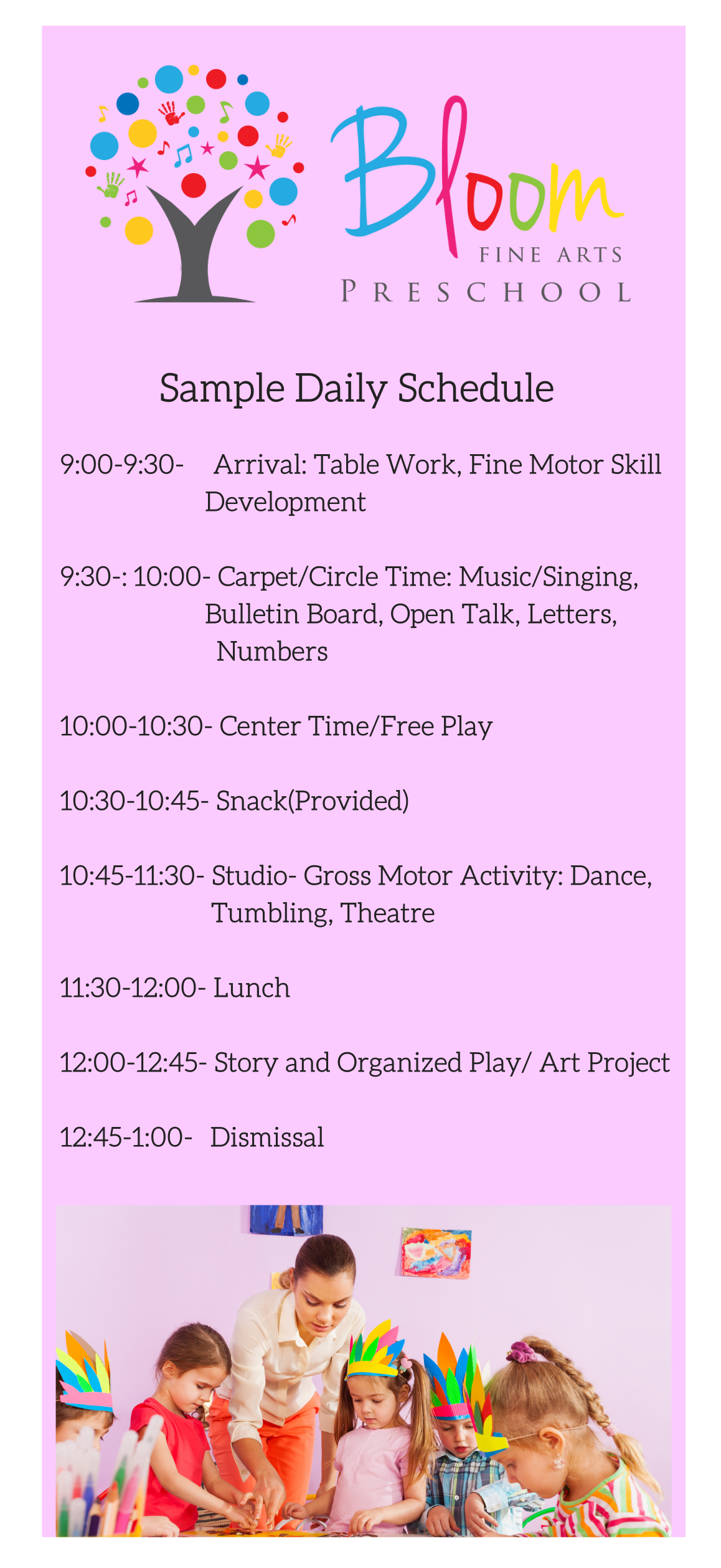 Fine Arts Preschool for 3 & 4 year olds!